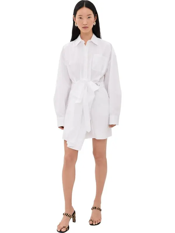 MSGM Long Sleeve Faux Wrap Shirt Dress - White