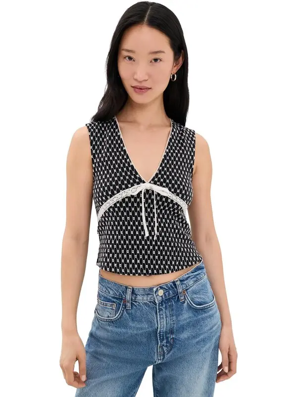 Free People Good Graces Eyelet Top - Black Combo