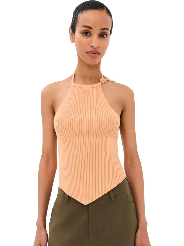 COURREGES Halter Neck Ribbed Knit Top - Light Sunset