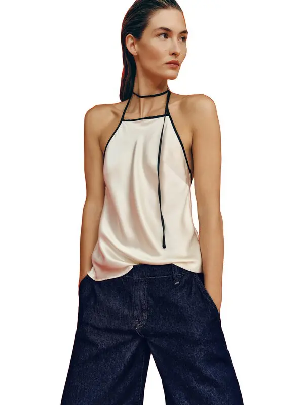 REFORMATION Suzette Silk Twill Halter Top - Ivory