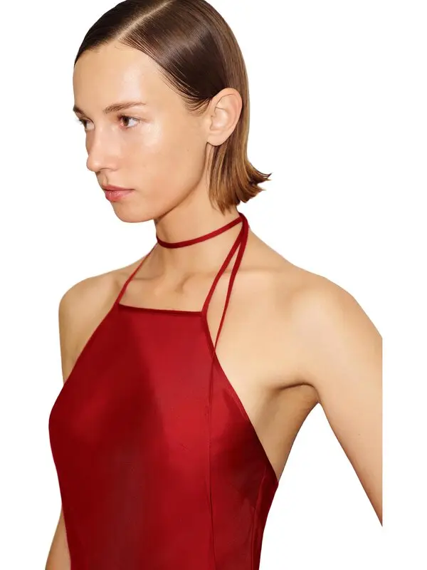 REFORMATION Suzette Silk Twill Halter Top - Red