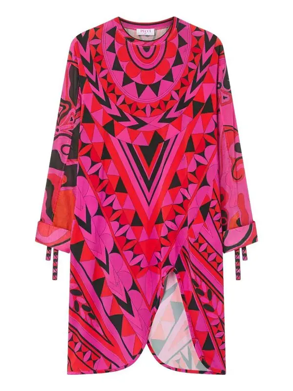 Emilio Pucci Manuba Print Long-sleeve Viscose Crepe Dress - Pink