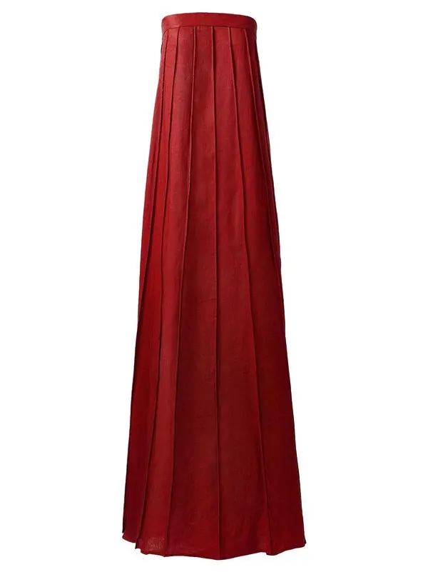 KARGEDE Linen Strapless Maxi Dress With Pleated Detail - Red