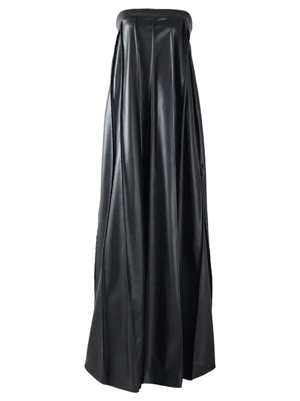 KARGEDE Pleated Faux Leather Strapless Maxi Dress - Black