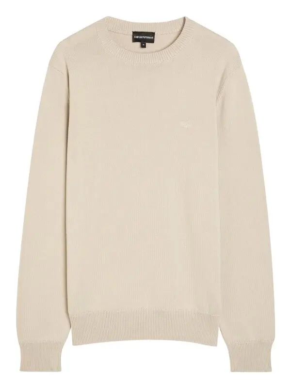 Emporio Armani Logo Embroidered Cotton-knit Jumper - Beige