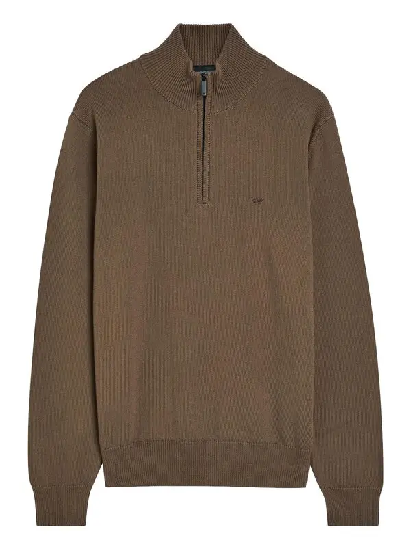 Emporio Armani Embroidered Logo High-neck Jumper - Brown