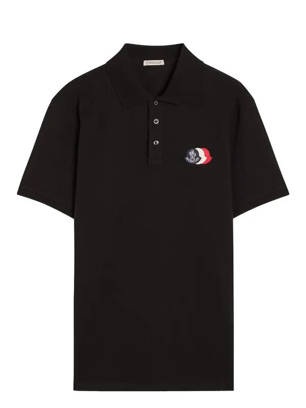 Moncler Logo-appliquéd Piqué Cotton Polo Shirt - Black