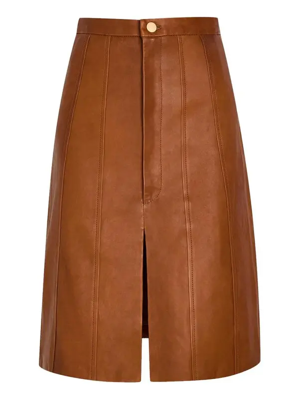 SKIIM Alexandra Corset-effect Leather Knee-length Skirt - Brown