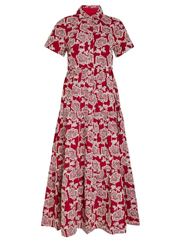 Erdem Embroidered Cotton-blend Midi Shirt Dress - Red