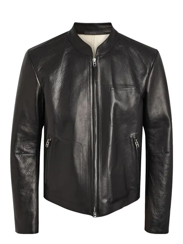 TOM FORD Stand-collar Leather Biker Jacket - Black And White