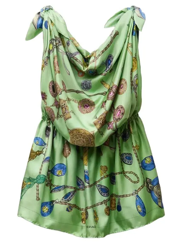Versace Broken Jewels" Print Silk Twill Mini Dress - Green