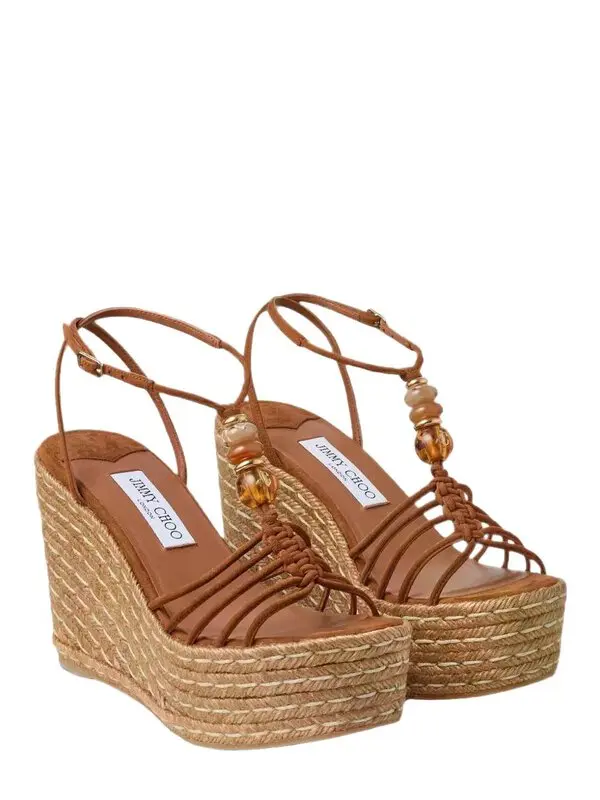 JIMMY CHOO Lemi 100 Bead-embellished Espadrilles - Brown