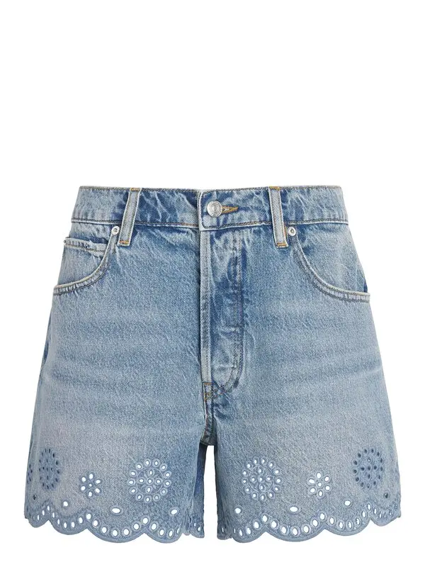 FRAME Long Hang Eyelet Denim Shorts - Blue