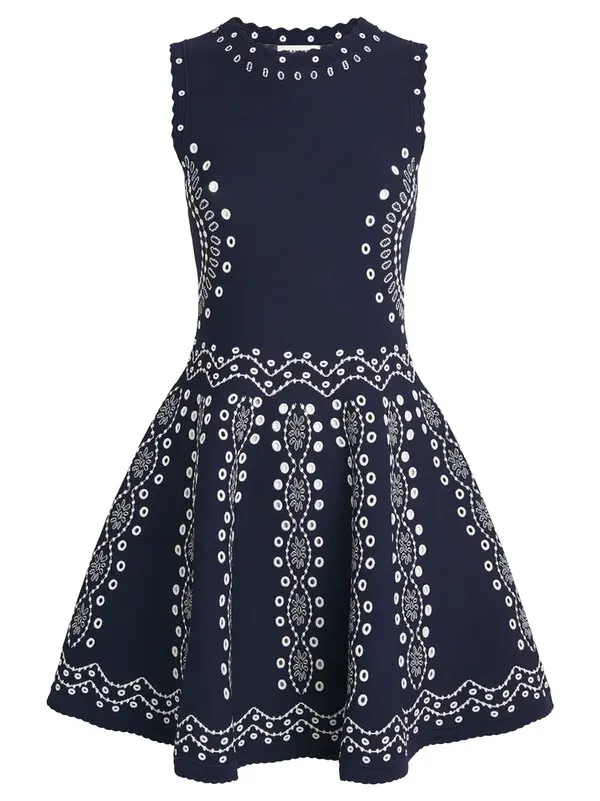 Sandro Embroidered Knitted Mini Dress - Blue