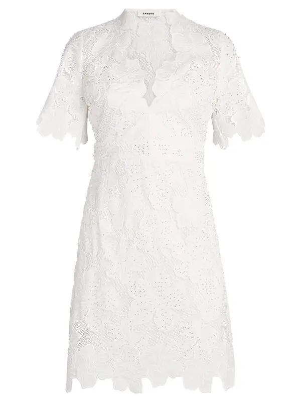 Sandro Guipure Lace Mini Dress - Beige