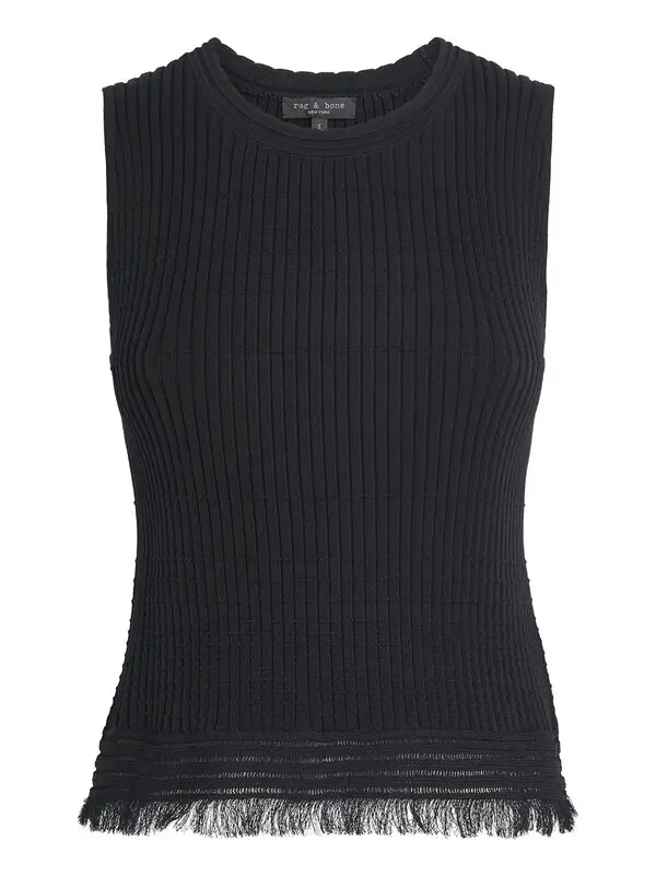 Rag & Bone Ayan Distressed Ribbed Tank Top - Black