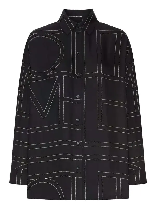 TOTEME Monogram Embroidered Silk Shirt - Black