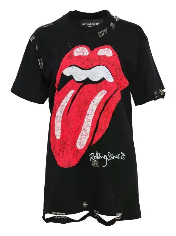 DRY CLEAN ONLY Amy Distressed Graphic-print T-shirt - Black