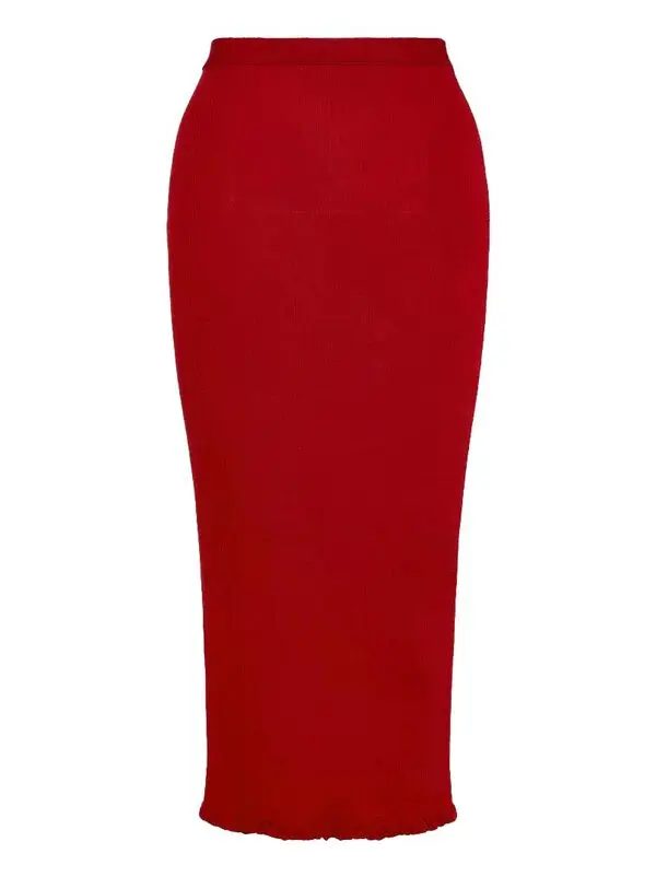 MAISON MARGIELA Ribbed Knit Midi Skirt - Red
