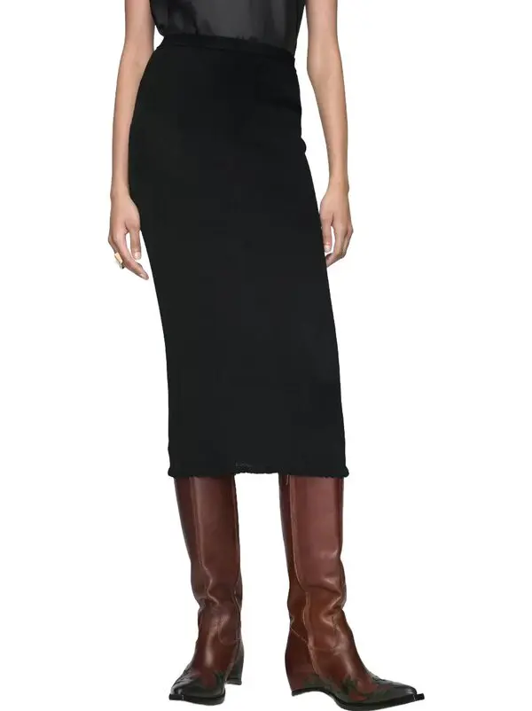 MAISON MARGIELA Twisted Hem Ribbed Knit Midi Skirt - Black