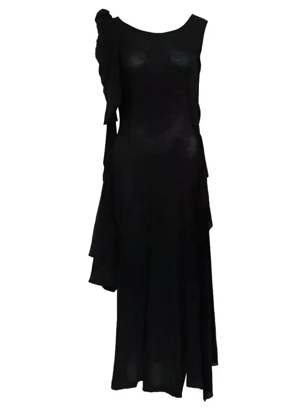 Yohji Yamamoto Cotton Jersey Draped Ruffled Dress - Black