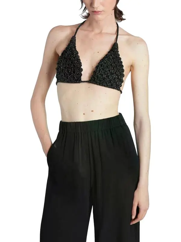 HIBOURAMA Diamond Crystal-embellished Halterneck Top - Black