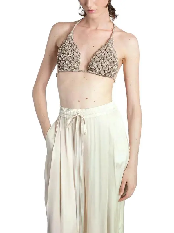HIBOURAMA Diamond Crystal-embellished Halterneck Top - Neutrals