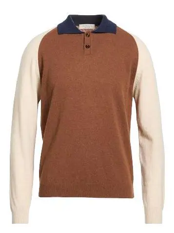 WOOL & CO Multicolor Buttoned Neckline Sweater - Brown