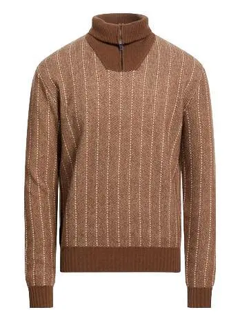 WOOL & CO Striped Half-zip Sweater - Brown