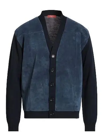 DANIELE FIESOLI Merino Wool And Polyamide Cardigan With Leather Accents - Navy