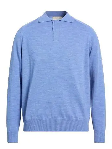 WOOL & CO Light Merino Wool Sweater With Buttoned Neckline - Blue