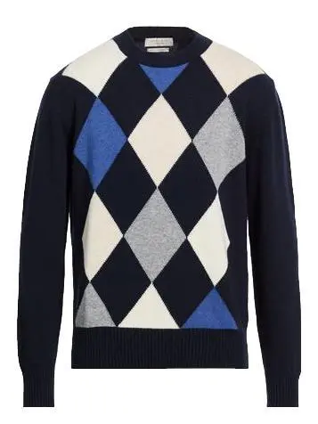 WOOL & CO Virgin Wool Geometric Print Crewneck Sweater - Navy