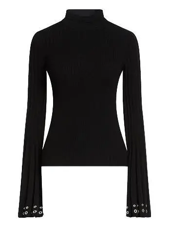 Blumarine Turtleneck Virgin Wool Top With Bell Sleeves - Black