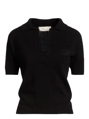 Blumarine Cashmere Camp Collar Sweater - Black