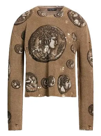 Dolce & Gabbana Distressed Multicolor Print Linen Sweater - Brown