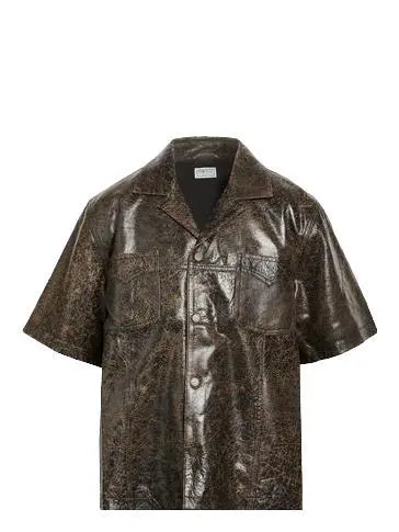 Guess Dark Lambskin Leather Overshirt Jacket - Brown
