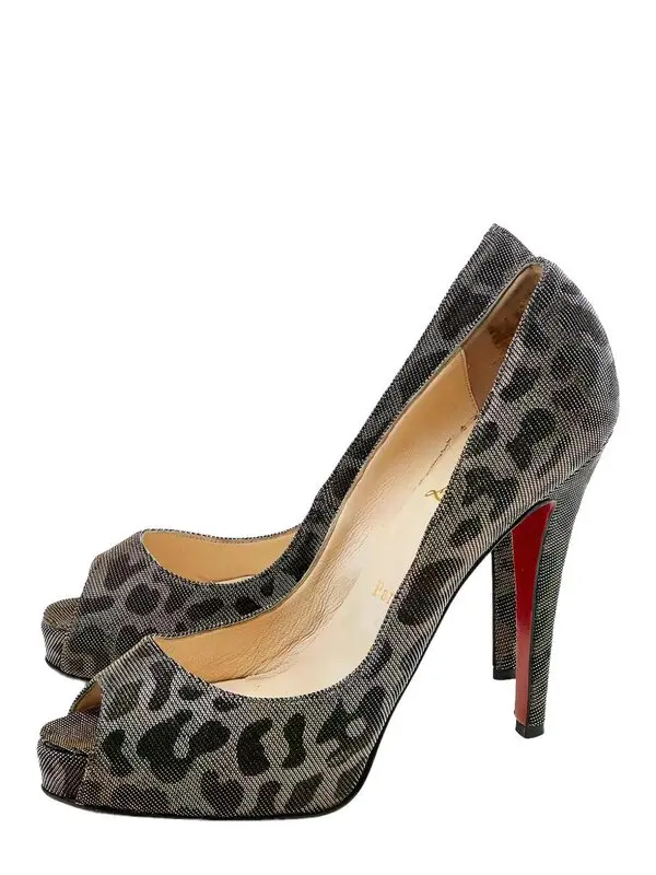 CHRISTIAN LOUBOUTIN Metallic Leopard Print Peep-toe Pumps - Silver
