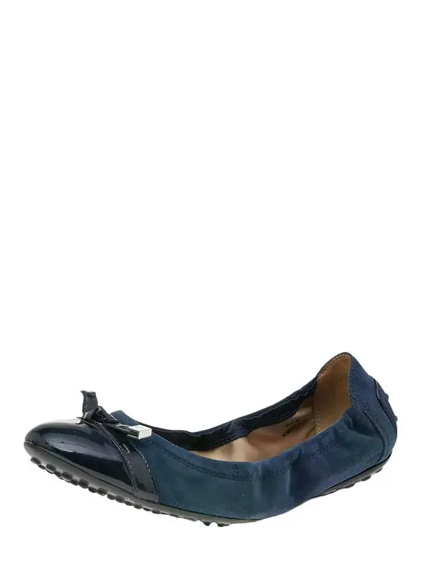 TOD'S Navy Suede Ballet Flats With Bow Detailing - Blue