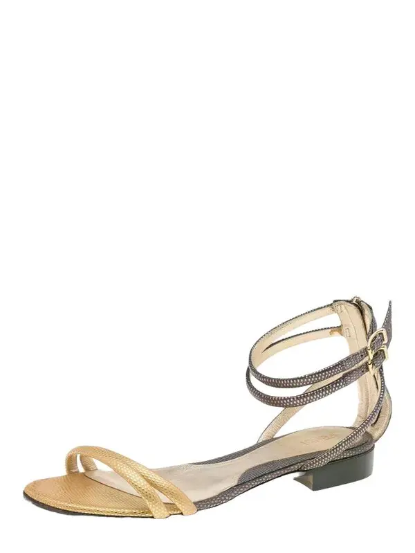 Fendi Lizard-embossed Ankle Strap Sandals - Black