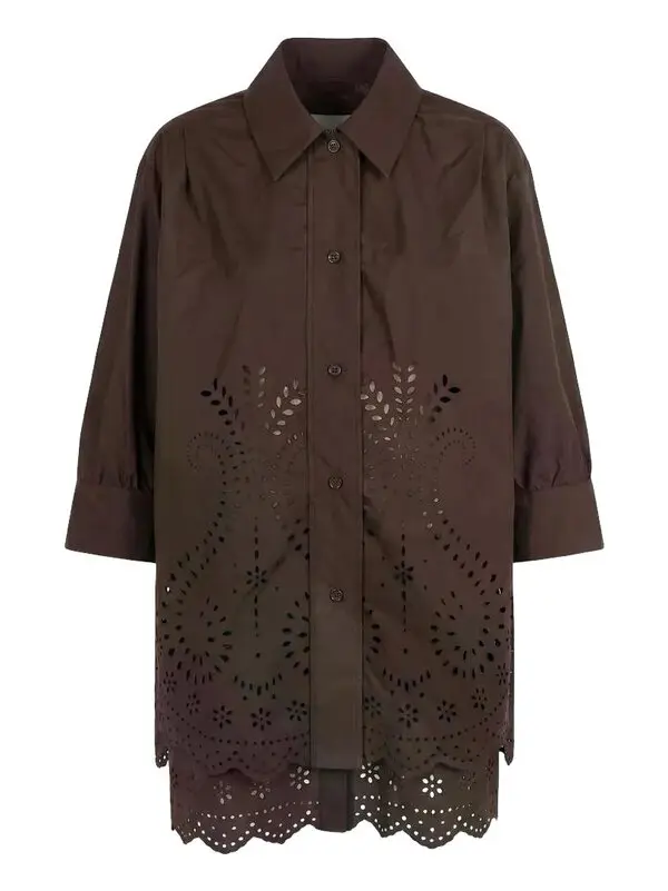 MEIMEIJ Broderie Anglaise Scalloped Hem Shirt - Brown