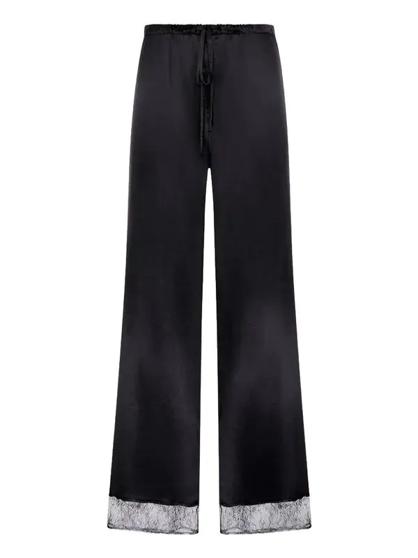 THE NINA STUDIO Lace-trim Silk Trousers - Black