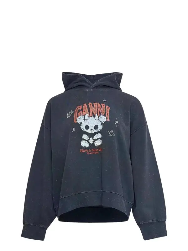 GANNI Graphic Print Hoodie - Grey