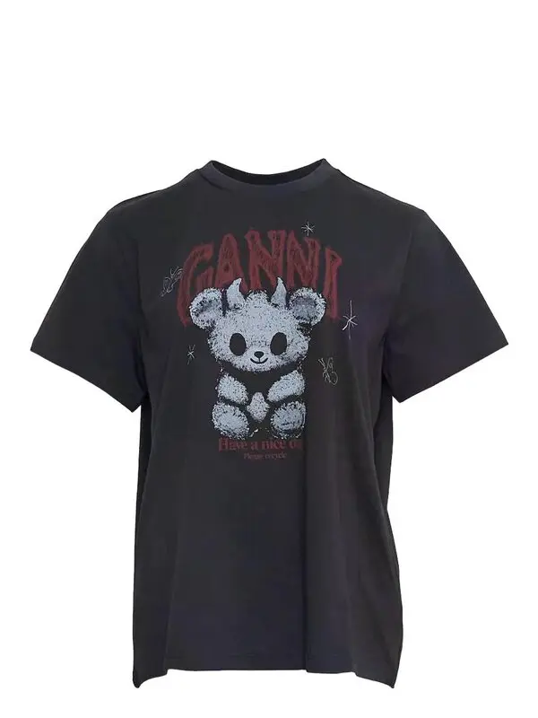GANNI Graphic Print Jersey T-shirt - Grey
