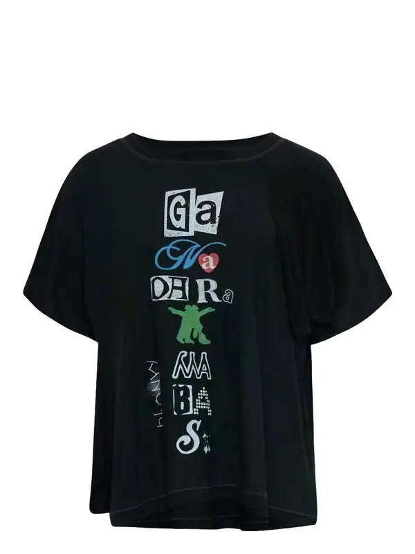 OPEN YY Graphic Print Scoop Neck T-shirt - Black