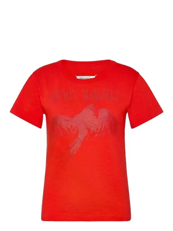 MAISON MARGIELA Cotton T-shirt With Bird Motif - Red