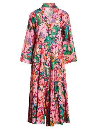 CONNOR & BLAKE Multicolor Beaded Sequined V-neck Maxi Shirt Dress - Pink