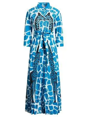 CONNOR & BLAKE Animal Print Cotton Poplin Shirt Dress With Embellishments - Blue