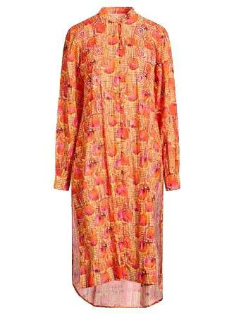 CONNOR & BLAKE Multicolor Beaded Mandarin Collar Long Sleeve Shirt Dress - Orange