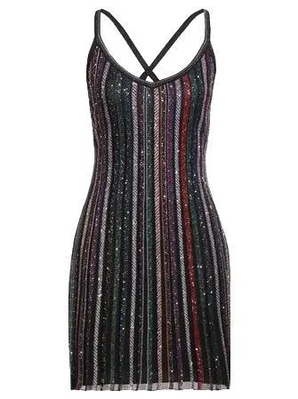 Missoni Knitted Striped Sequined V-neck Mini Dress - Purple