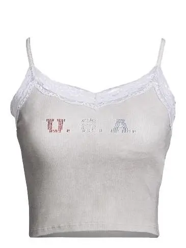 Guess Ribbed Jersey Cropped Top With Crystal Appliqués And Lace Trims - Grey